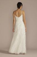 China Exquisite Plus Size A-line Plunging Neckline V-neckline Zipper Spaghetti Strap White Lace Wedding Dress for sale
