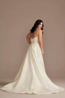 China Stunning Strapless V-neckline Chapel Train A-line Plus Size Zipper High Split Slit White Satin Wedding Dress for sale