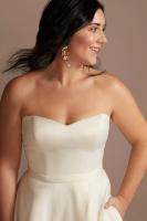 China Stunning Strapless V-neckline Chapel Train A-line Plus Size Zipper High Split Slit White Satin Wedding Dress for sale