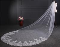 China Beautiful Customized 4m*1.6m Wholesale Long Cathedral Appliqued Lace Tulle Bridal Wedding White Veil With Hair Comb for sale
