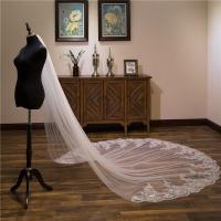 China Unique Customized 3m Wholesale Long Cathedral Appliqued Lace Sequins Tulle Bridal Wedding White Veil With Hair Comb for sale