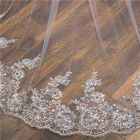China Unique Customized 3m Wholesale Long Cathedral Appliqued Lace Sequins Tulle Bridal Wedding White Veil With Hair Comb for sale