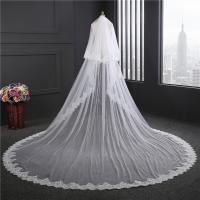 China Unique Customized 3.5m*3m Wholesale Long Cathedral Appliqued Lace Two Layers Tulle Bridal Wedding White Veil With Hair C for sale