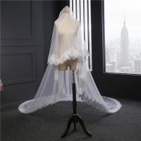 China Unique Customized 3.5m*3m Wholesale Long Cathedral Appliqued Lace Two Layers Tulle Bridal Wedding White Veil With Hair C for sale