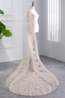 China Elegant Customized 3m*1.5m Wholesale Appliqued Lace Sequins Tulle Bridal Wedding Ivory Veil With Hair Comb for sale
