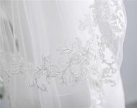 China Elegant Customized Wholesale Two Layers Tulle Appliqued Lace Short Bridal Wedding Veil With Hair Comb for sale