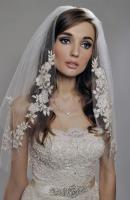 China Elegant Customized Wholesale Two Layers Tulle Appliqued Lace Short Bridal Wedding Veil With Hair Comb for sale