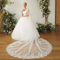 China Elegant Customized 3m*3m Wholesale Long Cathedral Appliqued Lace Sequins Tulle Bridal Wedding Ivory Veil With Hair Comb for sale