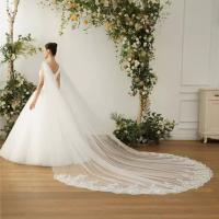 China Elegant Customized 3m*3m Wholesale Long Cathedral Appliqued Lace Sequins Tulle Bridal Wedding Ivory Veil With Hair Comb for sale