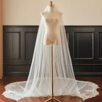 China New Styles Customized Wholesale Chapel Appliqued Lace Tulle Bridal Wedding White Veil With Hair Comb for sale