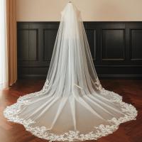 China New Styles Customized Wholesale Chapel Appliqued Lace Tulle Bridal Wedding White Veil With Hair Comb for sale