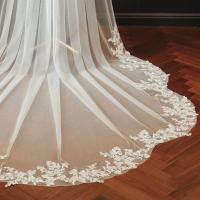 China New Styles Customized Wholesale Chapel Appliqued Lace Tulle Bridal Wedding White Veil With Hair Comb for sale