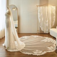 China New Styles Customized Wholesale Cathedral Appliqued Lace Tulle Bridal Wedding White Veil With Hair Comb for sale