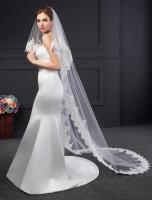 China New Styles Customized Wholesale Two Layers Appliqued Lace Sequins Tulle Bridal Wedding White Veil With Hair Comb for sale