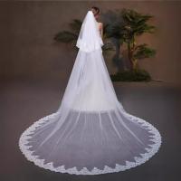 China New Styles Customized Two Layers Appliqued Lace 3.5m*3m Cathedral Tulle Bridal Wedding White Veil With Hair Comb for sale