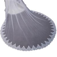 China New Styles Customized Two Layers Appliqued Lace 3.5m*3m Cathedral Tulle Bridal Wedding White Veil With Hair Comb for sale
