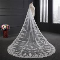 China New Styles Customized Appliqued Lace 3.5m*1.8m Cathedral Tulle Bridal Wedding White Veil With Hair Comb for sale
