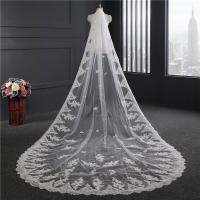 China New Styles Customized Appliqued Lace 3.5m*1.8m Cathedral Tulle Bridal Wedding White Veil With Hair Comb for sale