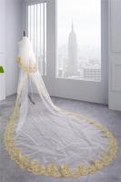 China New Styles Customized Two Layers Appliqued Lace 3.5m*1.8m Tulle Bridal Wedding White Veil With Hair Comb for sale