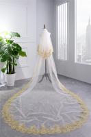 China New Styles Customized Two Layers Appliqued Lace 3.5m*1.8m Tulle Bridal Wedding White Veil With Hair Comb for sale