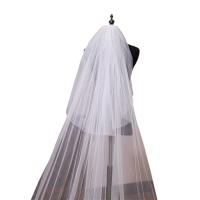 China New Styles Customized Two Layers Appliqued Lace 3.5m*1.8m Tulle Bridal Wedding White Veil With Hair Comb for sale
