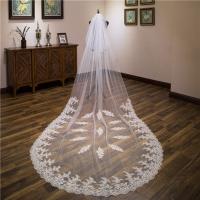China New Styles Customized Two Layers Appliqued Lace 3.5m*1.8m Tulle Bridal Wedding White Veil With Hair Comb for sale