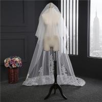 China New Styles Customized Two Layers Appliqued Lace 3.5m*1.8m Tulle Bridal Wedding White Veil With Hair Comb for sale
