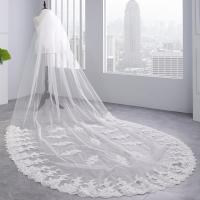 China Elegant Customized Two Layers Appliqued Lace 3.5m Tulle Bridal Wedding White Veil With Hair Comb for sale