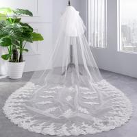 China Elegant Customized Two Layers Appliqued Lace 3.5m Tulle Bridal Wedding White Veil With Hair Comb for sale
