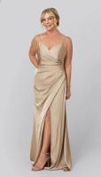 China Perfect V-neckline Plus Size Spaghetti Straps Ruffles Split Slit Wine Satin Mother Of The Bride Dress for sale
