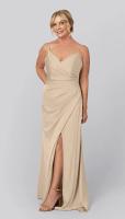 China Perfect V-neckline Plus Size Spaghetti Straps Ruffles Split Slit Wine Satin Mother Of The Bride Dress for sale
