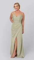 China Perfect V-neckline Plus Size Spaghetti Straps Ruffles Split Slit Wine Satin Mother Of The Bride Dress for sale