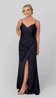 China Perfect V-neckline Plus Size Spaghetti Straps Ruffles Split Slit Wine Satin Mother Of The Bride Dress for sale