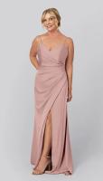 China Perfect V-neckline Plus Size Spaghetti Straps Ruffles Split Slit Wine Satin Mother Of The Bride Dress for sale