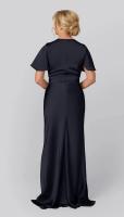 China Shiny V-neckline Short Sleeves Zipper Sheath Plus Size Sweep Train Silver Satin Mother Of The Bride Dress for sale