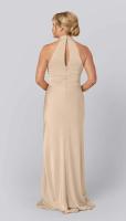 China Sexy Sleeveless Customized Sweep Train Keyhole Back Halter Zipper Black Satin Mother Of The Bride Dress for sale