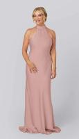 China Sexy Sleeveless Customized Sweep Train Keyhole Back Halter Zipper Black Satin Mother Of The Bride Dress for sale