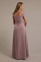China Exquisite Embroidered Zipper Short Sleeve Quartz Satin Split Slit Plus Size A-line Mother Of The Bride Dress for sale