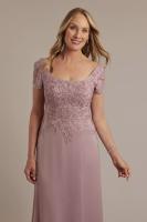 China Exquisite Embroidered Zipper Short Sleeve Quartz Satin Split Slit Plus Size A-line Mother Of The Bride Dress for sale