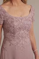 China Exquisite Embroidered Zipper Short Sleeve Quartz Satin Split Slit Plus Size A-line Mother Of The Bride Dress for sale