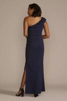 China Stunning One Shoulder Sheath Zipper Ruffles Customized Size Navy Blue Chiffon Mother Of The Bride Dress for sale