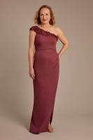 China Stunning One Shoulder Sheath Zipper Ruffles Customized Size Navy Blue Chiffon Mother Of The Bride Dress for sale