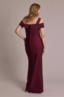 China Asymmetrical Custom-made Size Off-the-shoulder Sheath Zipper Ruffles Burgundy Satin Mother Of The Bride Dress for sale
