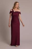 China Asymmetrical Custom-made Size Off-the-shoulder Sheath Zipper Ruffles Burgundy Satin Mother Of The Bride Dress for sale