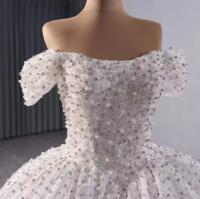 China Shiny Off-the-shoulder Beaded Puffy Empire Ball Gown Court Train White Sequins Wedding Dresses for sale