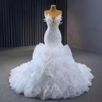 China Elegant Ruffles Boho Backless V-neck Sleeveless Beaded Bridal Mermaid Court Train White Wedding Dresses for sale