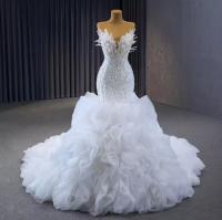 China Elegant Ruffles Boho Backless V-neck Sleeveless Beaded Bridal Mermaid Court Train White Wedding Dresses for sale