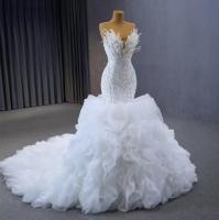 China Elegant Ruffles Boho Backless V-neck Sleeveless Beaded Bridal Mermaid Court Train White Wedding Dresses for sale