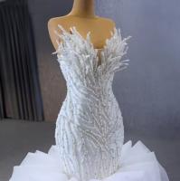 China Elegant Ruffles Boho Backless V-neck Sleeveless Beaded Bridal Mermaid Court Train White Wedding Dresses for sale