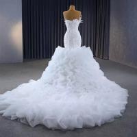 China Elegant Ruffles Boho Backless V-neck Sleeveless Beaded Bridal Mermaid Court Train White Wedding Dresses for sale